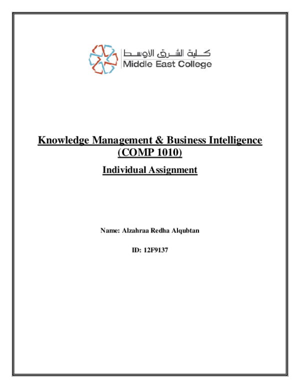 (DOC) Knowledge Management & Business Intelligence (COMP 1010 ...