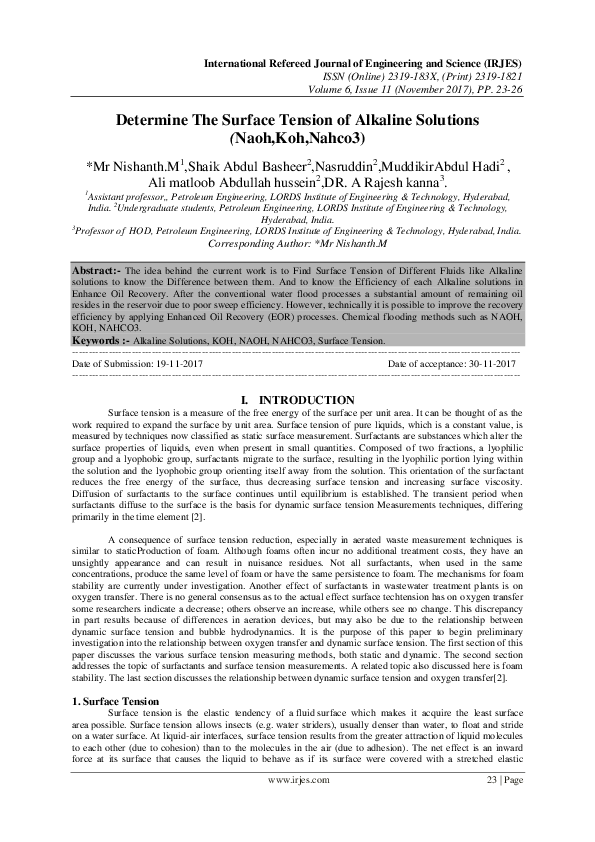 (PDF) Determine The Surface Tension of Alkaline Solutions (Naoh,Koh,Nahco3