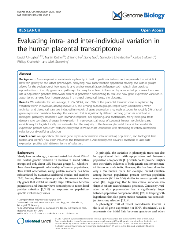 (PDF) Evaluating intra- and inter-individual variation in the human placental transcriptome ...