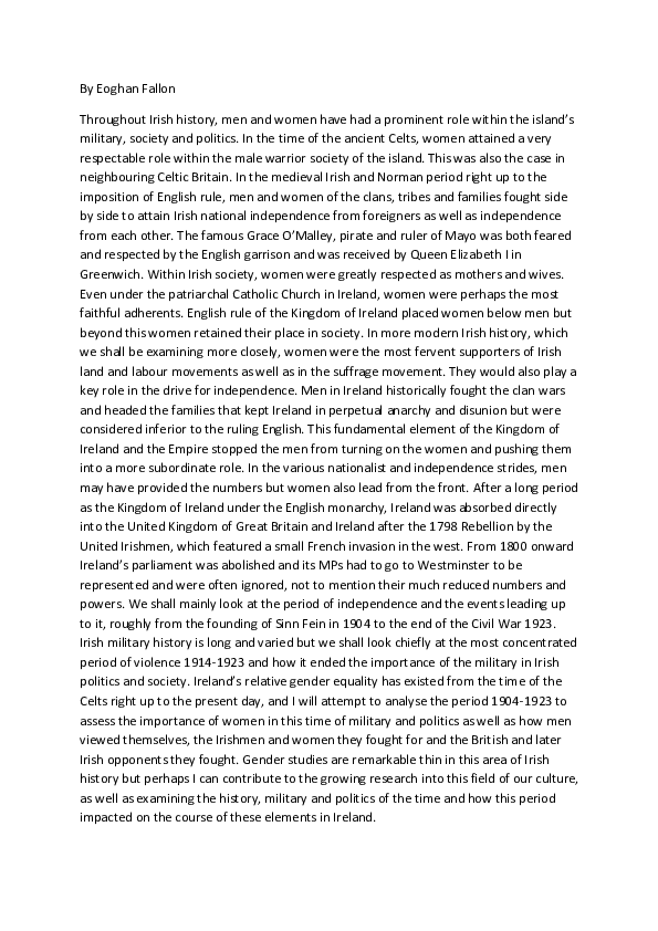 (DOC) Irish masculinity essay