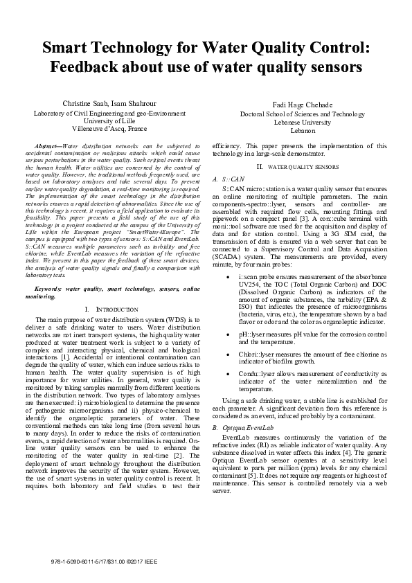 (PDF) Smart Technology for Water Quality Control: Feedback about use of ...