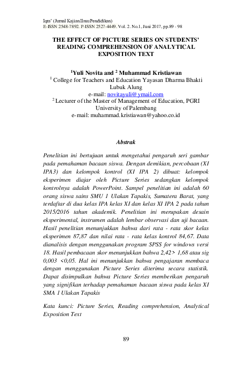 (PDF) THE EFFECT OF PICTURE SERIES ON STUDENTS' READING COMPREHENSION ...