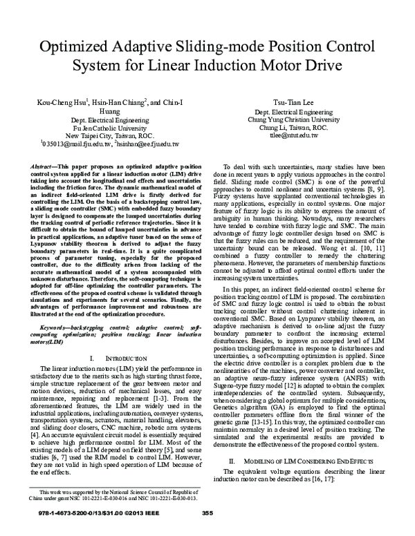 Pdf Optimized Adaptive Sliding Mode Position Control System For Linear Induction Motor Drive