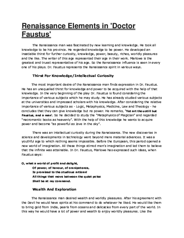 (DOC) Renaissance Elements in 'Doctor Faustus'