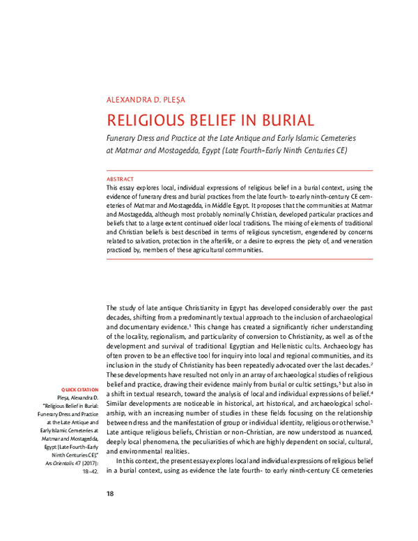 (PDF) Religious Belief in Burial: Funerary Dress and Practice at the ...