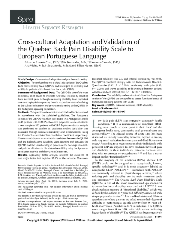 (PDF) Cross-cultural Adaptation and Validation of the Quebec Back Pain ...