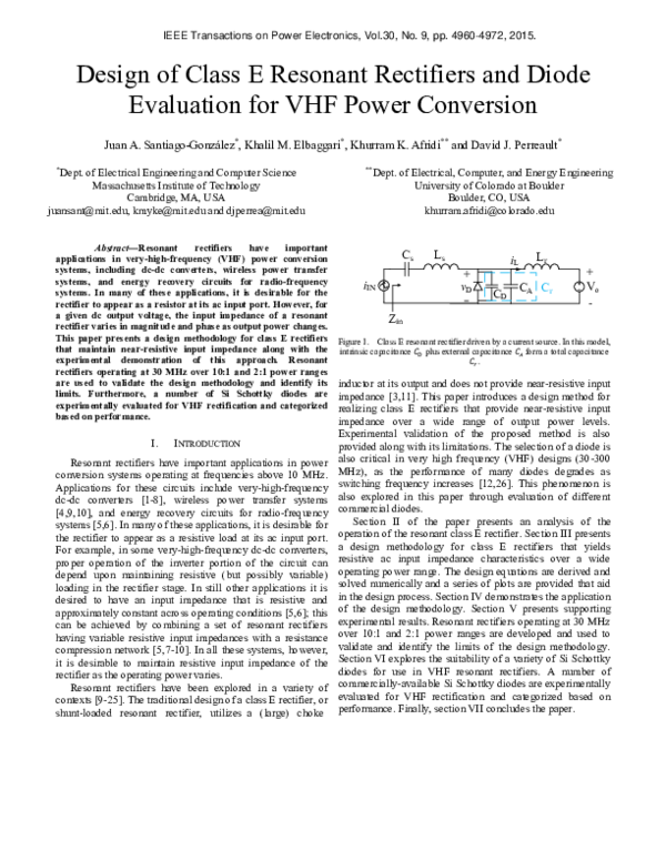 (PDF) Design of Class E Resonant Rectifiers and Diode Evaluation for ...