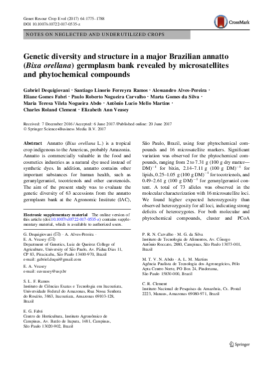 (PDF) Genetic diversity and structure in a major Brazilian annatto ...