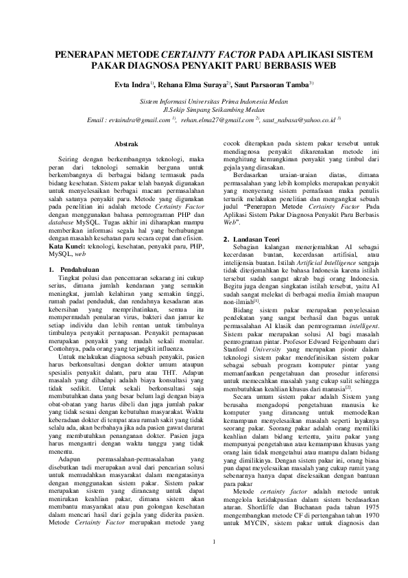 (DOC) Penerapan Metode Certainty Factor Untuk Diagnosa Penyakit Paru ...