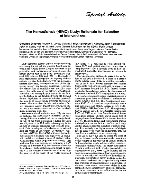 (PDF) The Hemodialysis (HEMO) Study: Rationale for Selection of ...