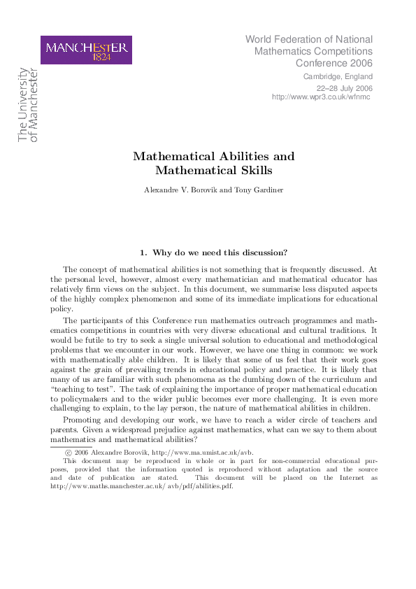 (PDF) Mathematical Abilities and Mathematical Skills