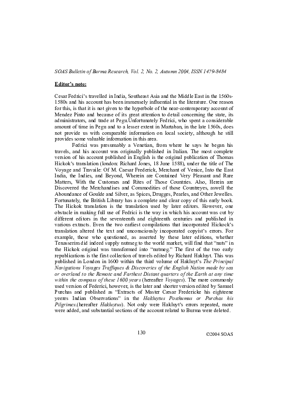 (PDF) ACCOUNT OF PEGU [late 1560s][edited for the SBBR by Michael Charney]