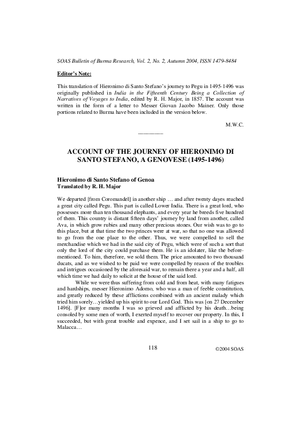 (PDF) ACCOUNT OF THE JOURNEY OF HIERONIMO DI SANTO STEFANO, A GENOVESE ...