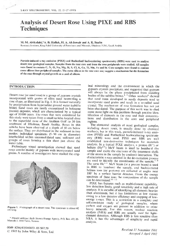 (PDF) Analysis of desert rose using PIXE and RBS techniques