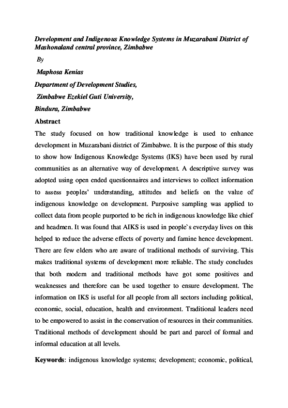 (DOC) Development and Indigenous Knowledge Systems in Muzarabani ...