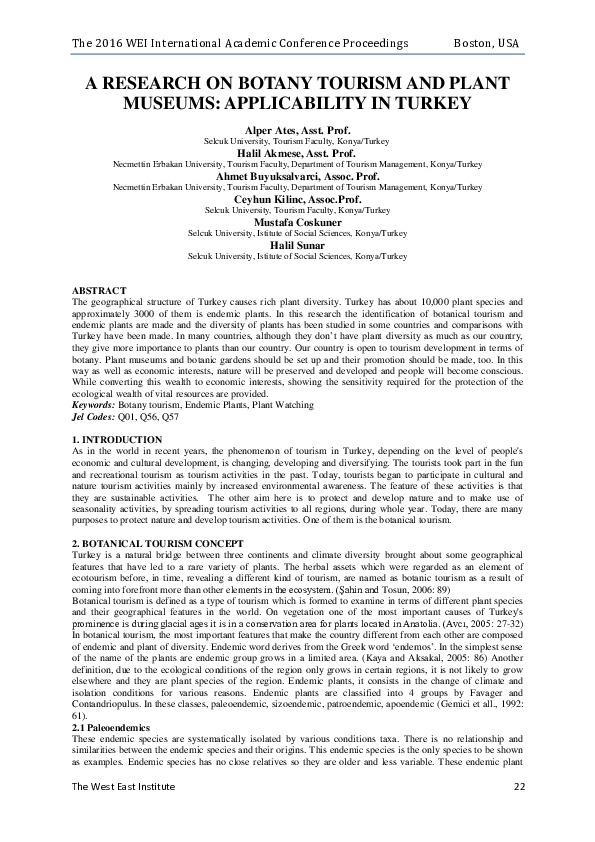 (PDF) A RESEARCH ON BOTANY TOURISM AND PLANT MUSEUMS: APPLICABILITY IN ...