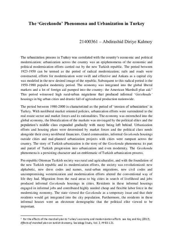 (DOC) The 'Gecekondu' Phenomena and Urbanization in Turkey : A Brief ...