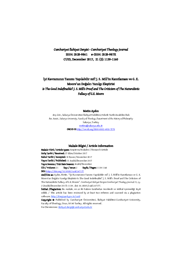 (PDF) Is The Good Indefinable? J. S. Mill’s Proof and The Criticism of ...