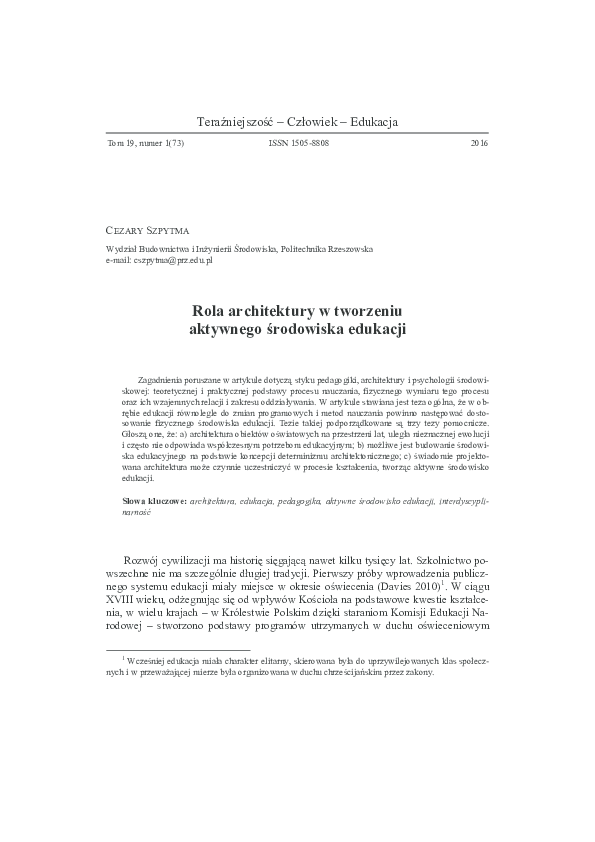 (PDF) Rola architektury w tworzeniu aktywnego środowiska edukacji