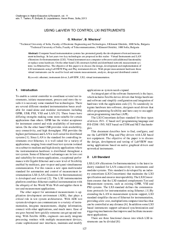 (PDF) USING LabVIEW TO CONTROL LXI INSTRUMENTS