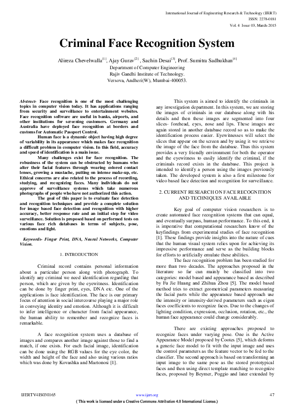(PDF) Criminal Face Recognition System