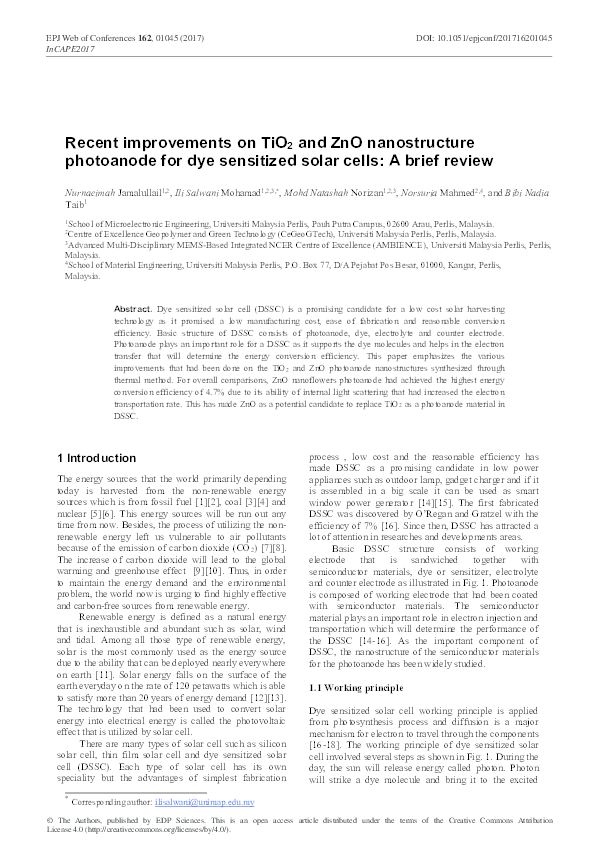 (PDF) Recent improvements on TiO2 and ZnO nanostructure photoanode for ...