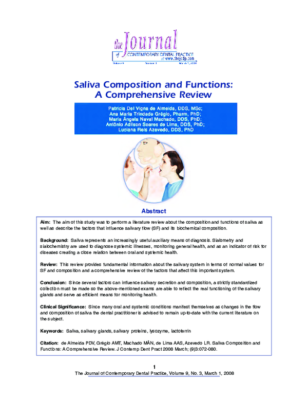 (PDF) Saliva Composition and Functions: A Comprehensive Review