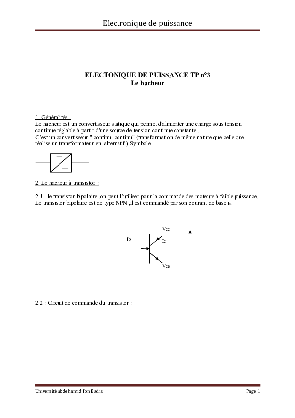 (DOC) ELECTONIQUE DE PUISSANCE TP n°3 Le hacheur