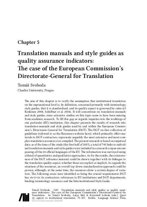 (PDF) Translation manuals and style guides as quality assurance ...