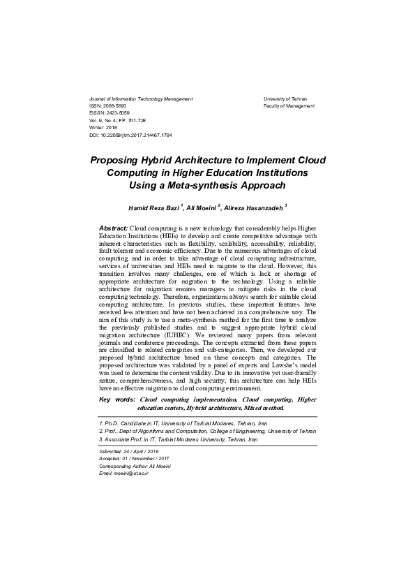 (PDF) Proposing Hybrid Architecture to Implement Cloud Computing in Higher Education ...