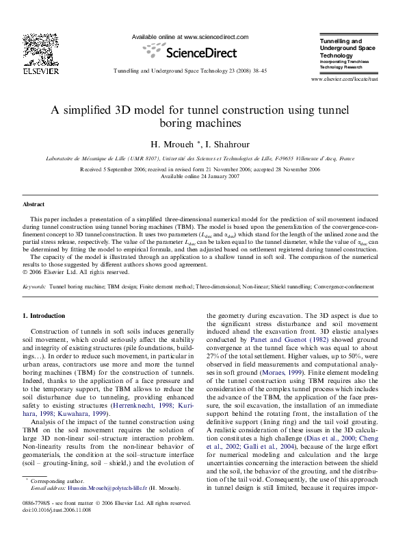 Pdf A Simplified 3d Model For Tunnel Construction Using Tunnel Boring