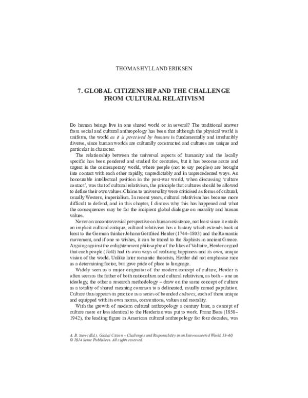 (PDF) Global Citizenship and the Challenge from Cultural Relativism