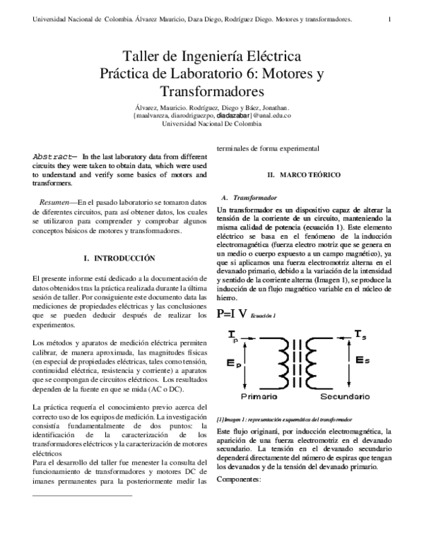 (DOC) Taller de Ingeniería Eléctrica Práctica de Laboratorio 6: Motores ...