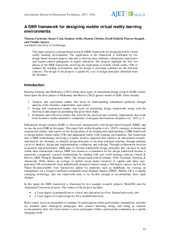 (PDF) A DBR framework for designing mobile virtual reality learning environments