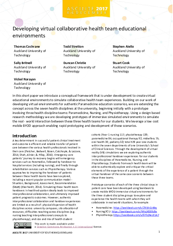 (PDF) Developing virtual collaborative health team educational environments