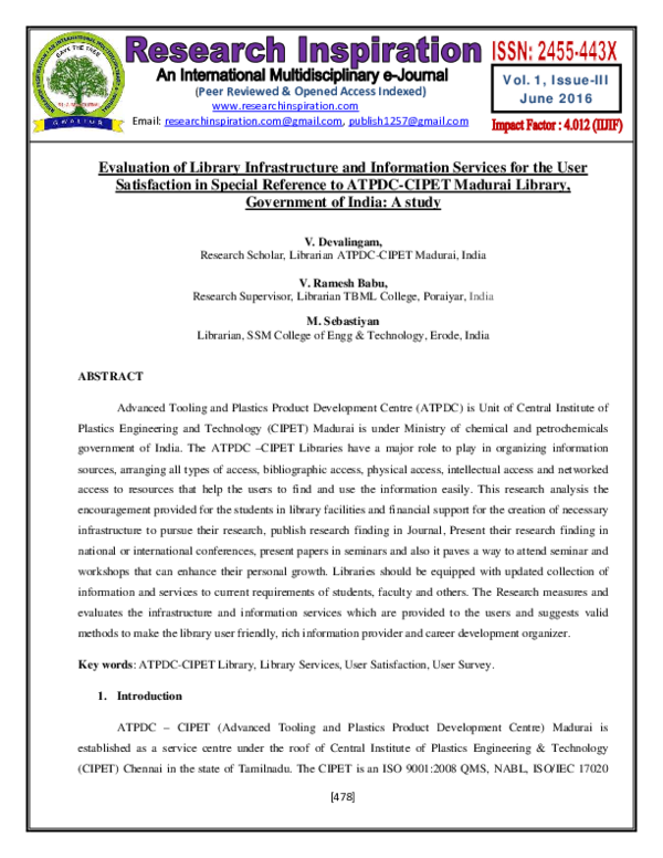 (PDF) Evaluation of Library Infrastructure and Information Services for ...