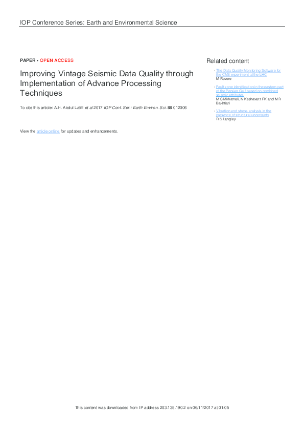 (PDF) Improving vintage seismic data quality through implementation of advance processing techniques