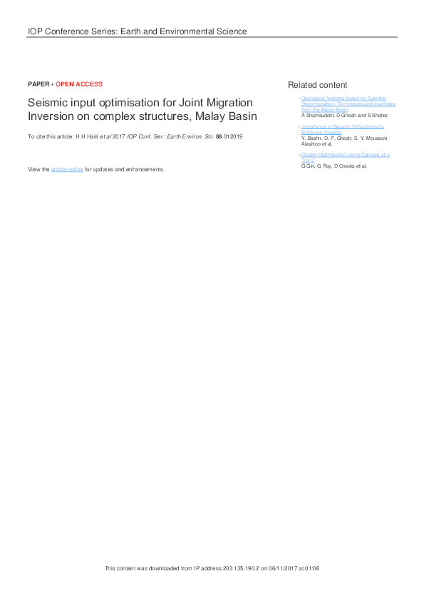 (PDF) Seismic input optimisation for joint migration inversion on ...