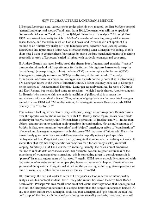 (PDF) How to characterize Lonergan's Method