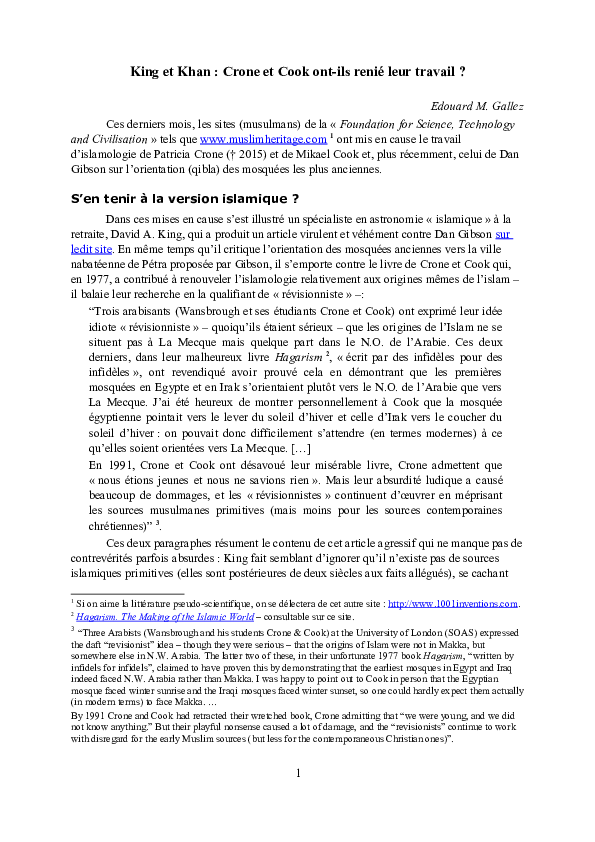 (PDF) King et Khan : Crone et Cook ont-ils renié leur travail