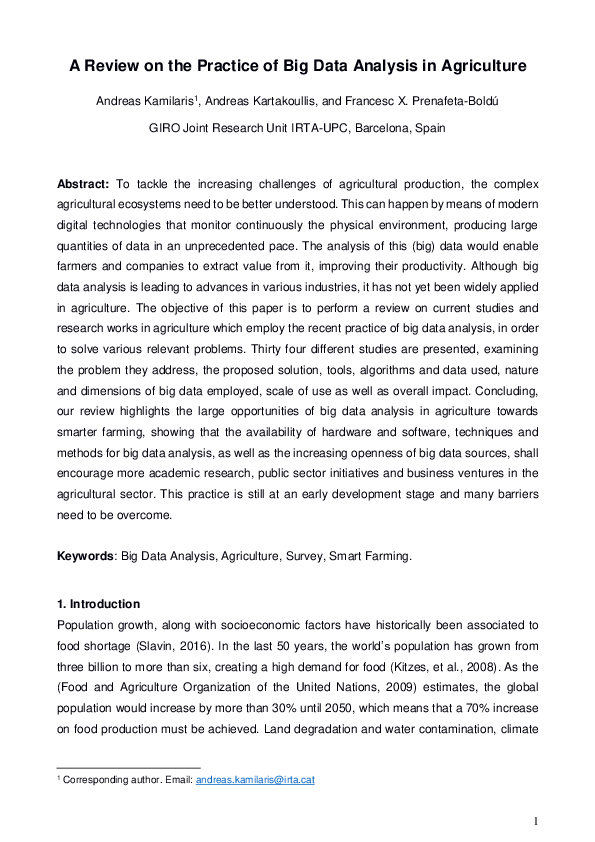 (PDF) A Review on the Practice of Big Data Analysis in Agriculture