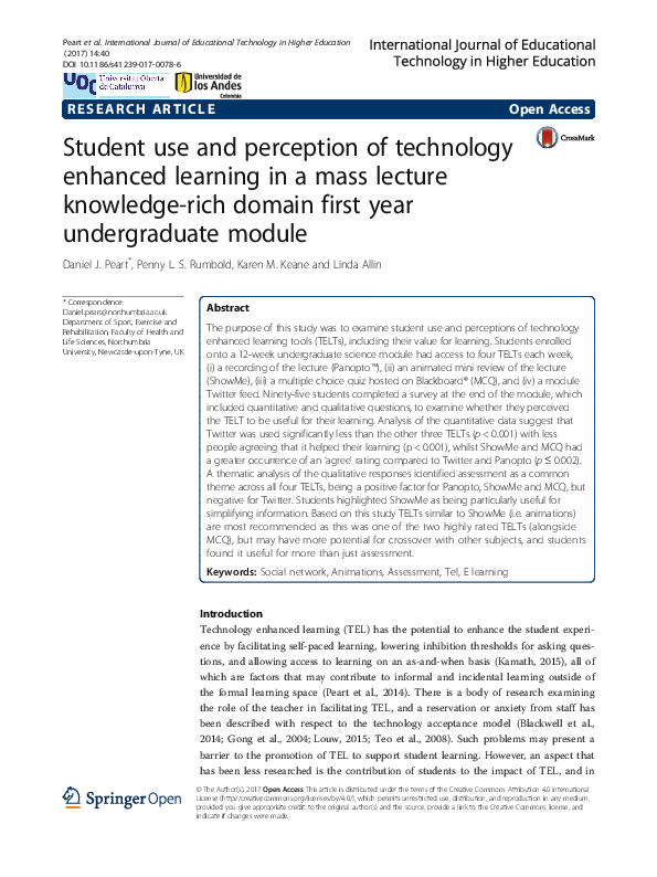 (PDF) Student use and perception of technology enhanced learning in a ...