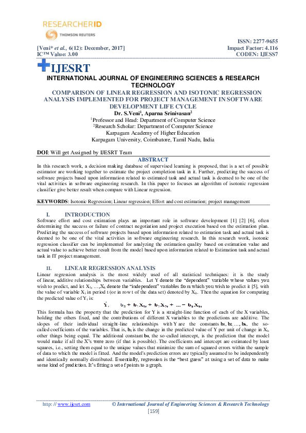 Pdf Comparison Of Linear Regression And Isotonic Regression Analysis