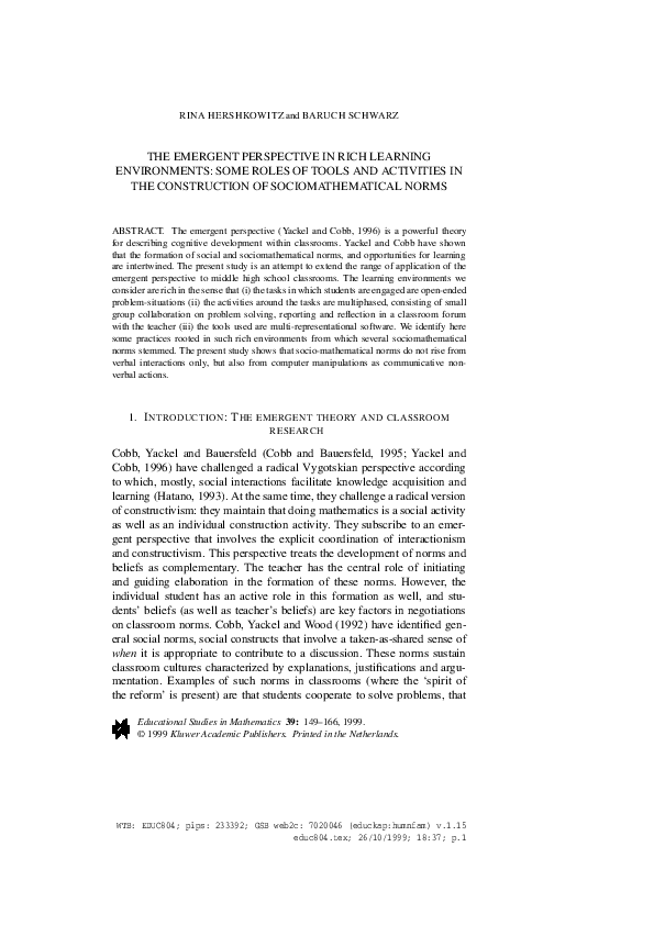 (PDF) The emergent perspective in rich learning environments: Some ...