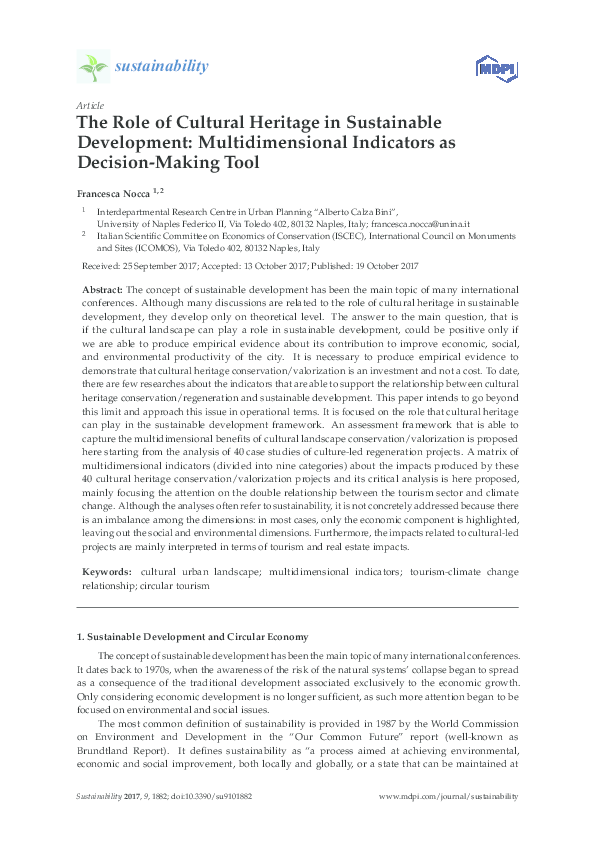 (PDF) The Role of Cultural Heritage in Sustainable Development ...