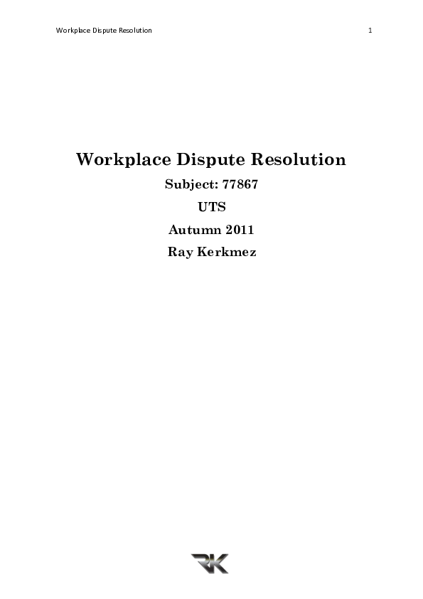 (PDF) Workplace Dispute Resolution