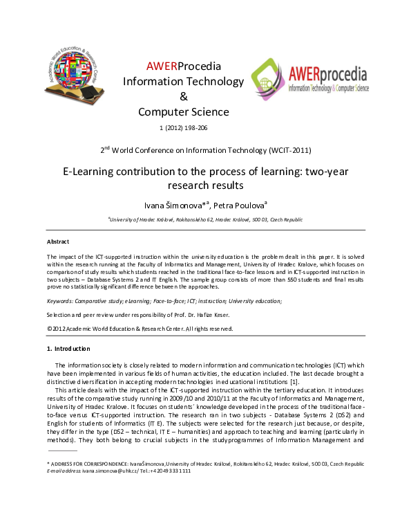 (PDF) E-Learning contribution to the process of learning: two-year ...