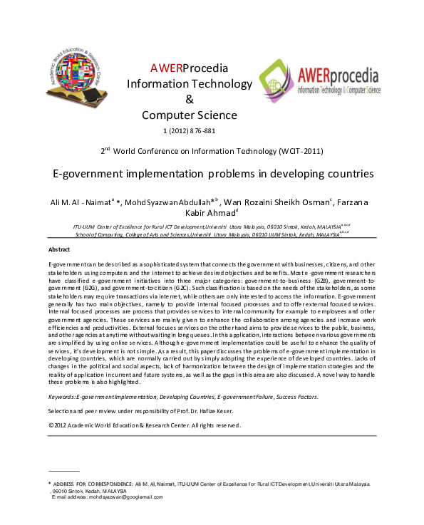 (PDF) E-government implementation problems in developing countries