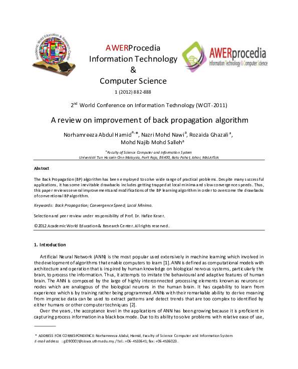 (PDF) A review on improvement of back propagation algorithm
