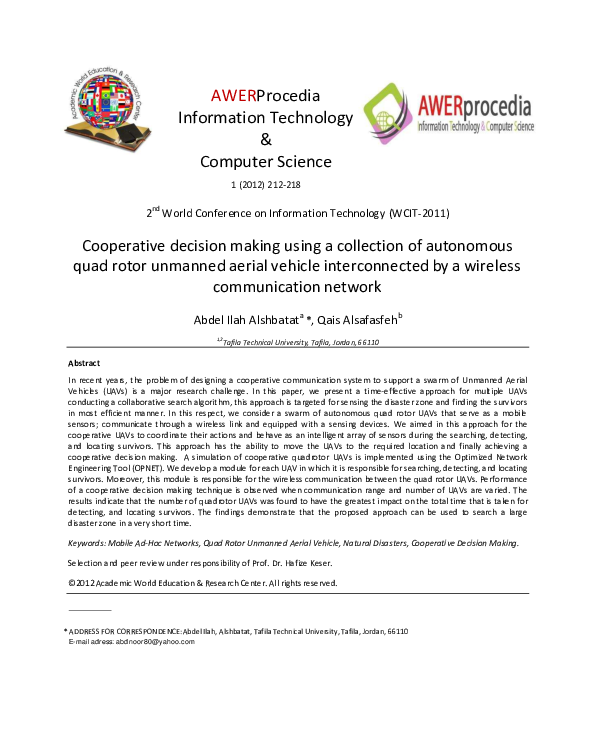 (PDF) Cooperative decision making using a collection of autonomous quad ...